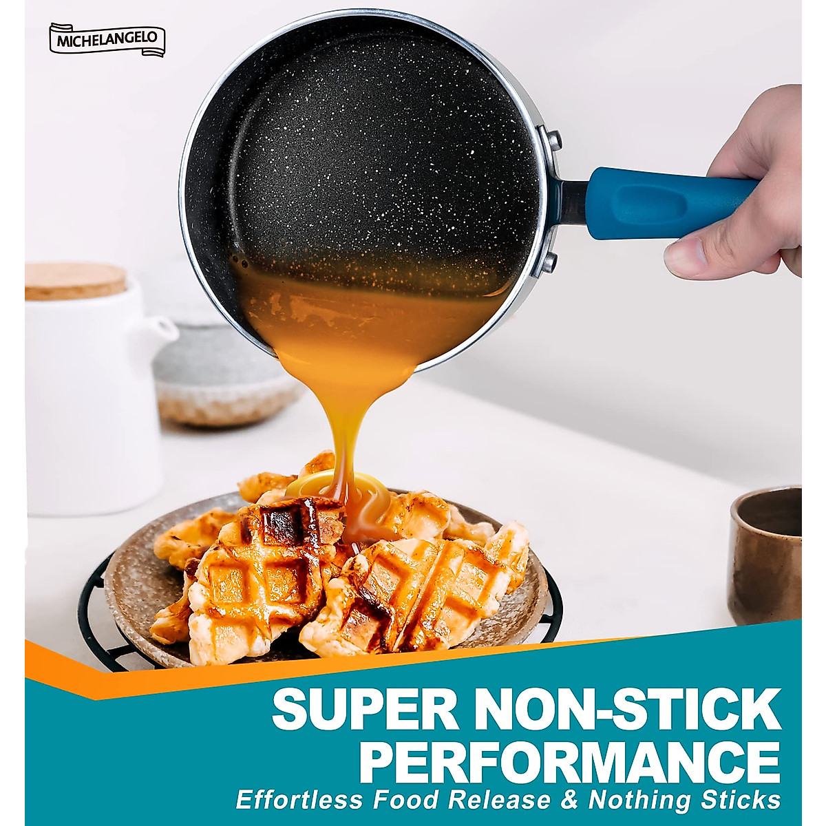 MICHELANGELO Sauce Pan Sets, 1 Qt and 2 Qt Saucepans with Lids, Enameled Sauce Pan with lid, Small Pot with Lid, Non-Stick Saucepan Set, Sauce Pot with Silicone Handle, Oven Safe, Red