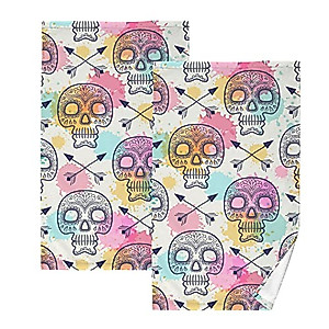 ALAZA Sugar Skull Mexican Day of The Dead Hand Towels for Bathroom 1OO% Cotton 2 pcs Face Towel 16 x 28 inch, Absorbent Soft & Skin-Friendly