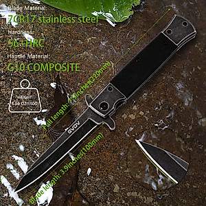 GVDV Pocket Knife Folding Knives, Cool Pocket Knives for Men, 7Cr17 Stainless Steel Knife Set with Sharpening for Fishing Camping Hunting Hiking, Black Stonewashed