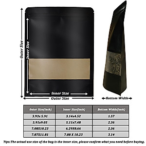 100 PCS Resealable Bags, Stand Up Kraft Paper Bags with Matte Window, Zipper Lock Food Storage Bags for Small Business and Home, 5.91 * 9.05 Inches Reusable Sealable Bags for Packaging - Black