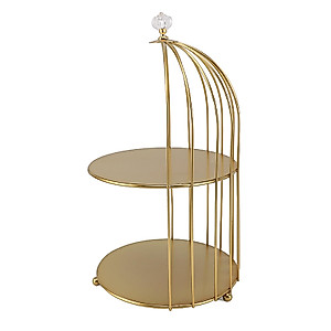 FTVOGUE Bird Cage Cosmetic Organizer,Cosmetic Rack Bird Cage Desktop Makeup Organizer Rack, Space Saving Iron Unique Makeup Display Rack for Home Bathroom, Gold (Double Layers)
