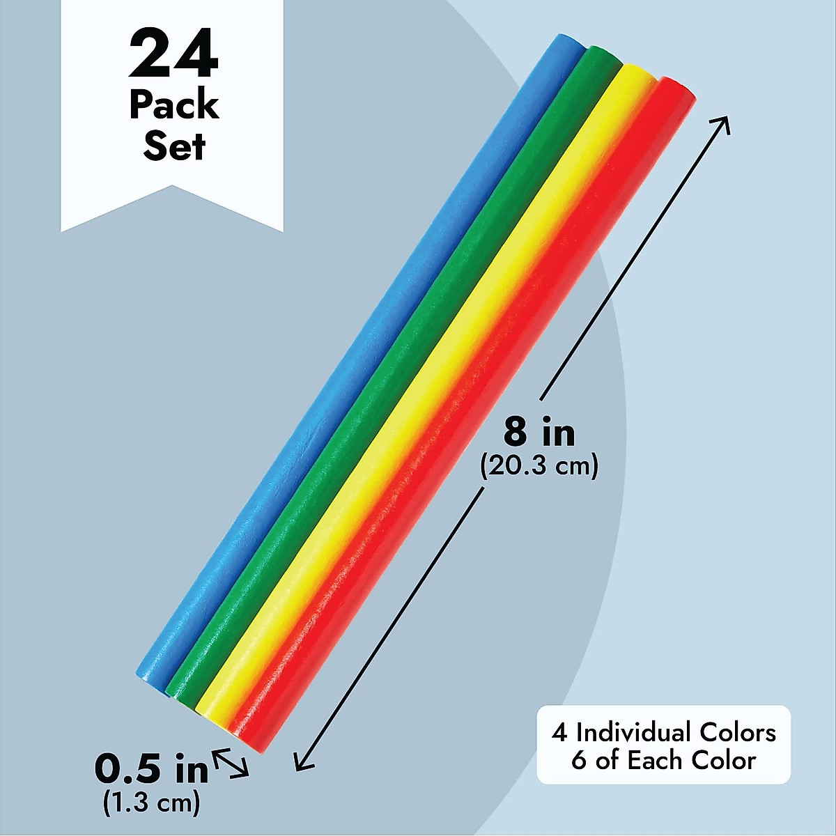 Juvale 24 Pack of Rhythm Sticks for Kids Bulk - 8 inches Wooden Lummi Sticks Music Toys - Classroom Preschool Percussion Instruments (4 Colors)