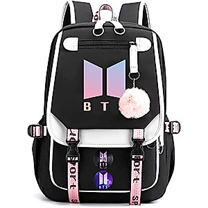 YX&ST Kpop BTS School Backpack Merchandise, Features USB and Audio Cable Interface Breakers, Suitable For Students, BTS Laptop Backpacks and Casual Backpack