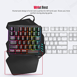 Single Hand Gaming Keyboard, Wrist Rest Multi functional Membrane Keycap Keypad with Breathing Lights, for for Android, for Linux, For
