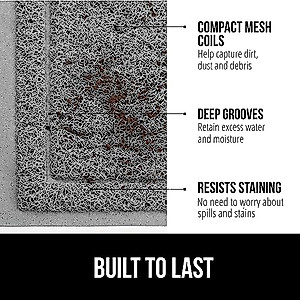 Gorilla Grip Stain and Fade Resistant Dirt Grabber Mesh Door Mat, Low-Profile, Heavy Duty Quick Dry Striped Doormat, Mats for Indoor or Outdoor Entry, Shoe Scraper, Garage Entrance Mat, 35x23, Gray