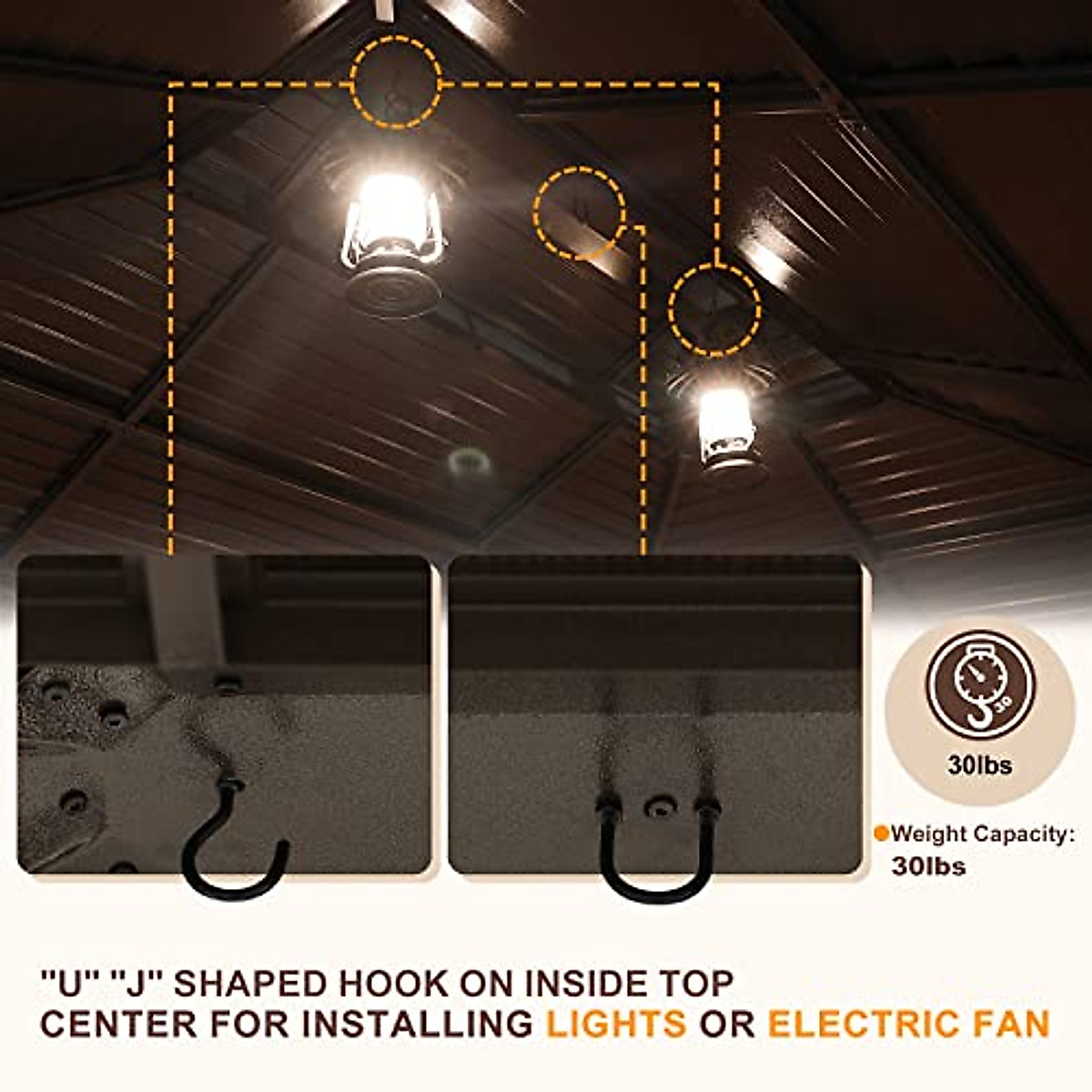 NOBLEMOOD 10’ x 13’ Hardtop Gazebo with Curtains and Netting, Double Roof Outdoor Gazebo with Polycarbonate Canopy, Aluminum Frame Permanent Gazebo for Patio Garden(Brown)