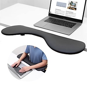 Eulps Ergonomic Forearm Support Clamp-on Leather Elbow Armrest Pad Ergonomic Desk Extender for Home and Office, Easy Typing & Pain Relief (Black)