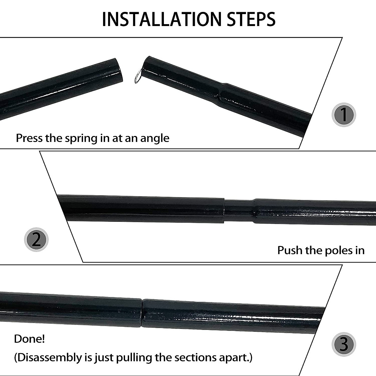 Sutekus Steel Rod Tent Pole Replacement Accessorie 2pc/Set Adjustable Bars (Black)