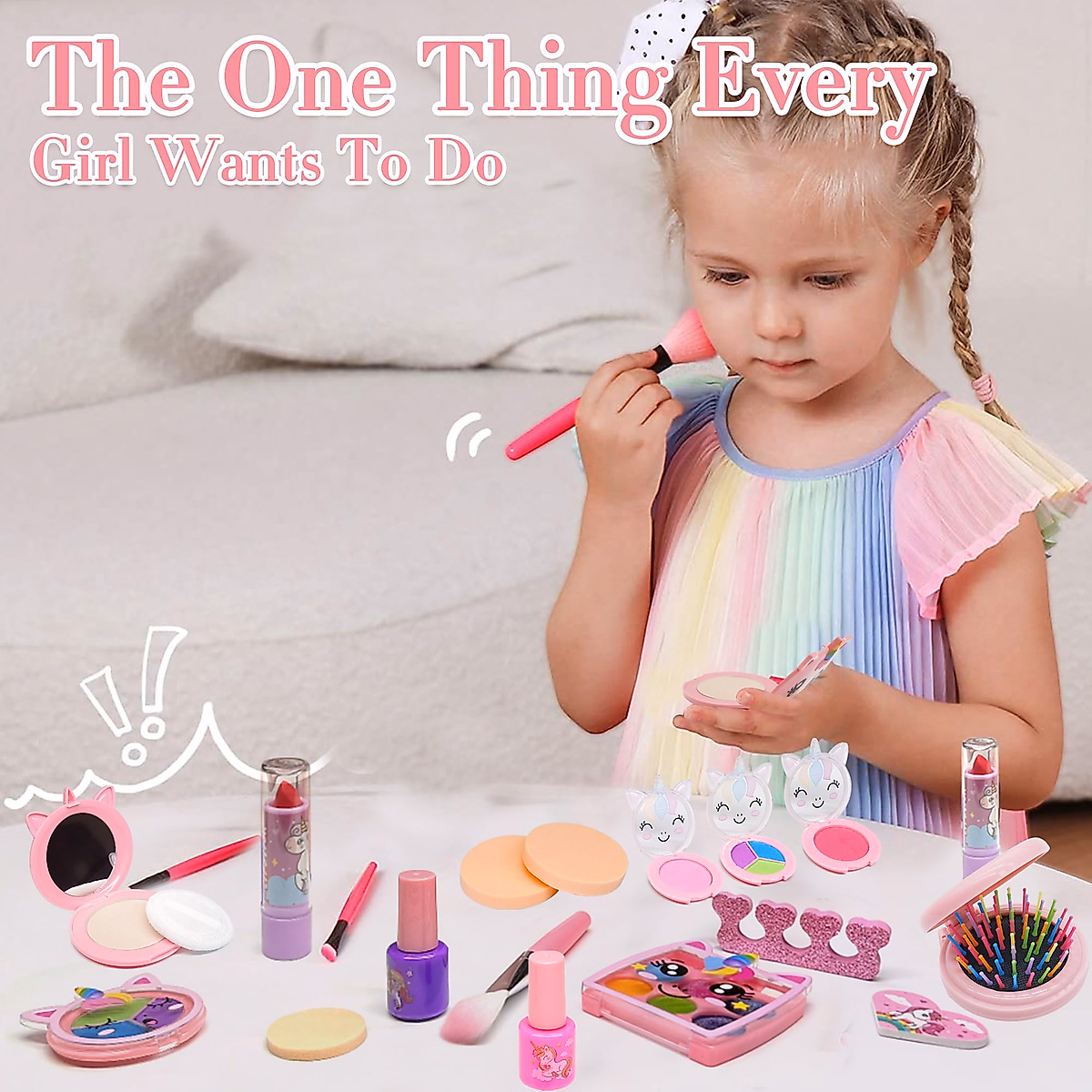 Aimidola Kids Makeup Kit for Girl - Washable Non Toxic Kid Make Up Toys, Little Girls Play Makeup Set, Kids Toy for Toddlers Children Princess, Christmas Birthday Gift for 4 5 6 7 8 9 10 Year Old Girl