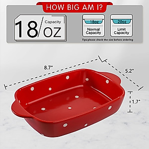 AVLA 4 Pack Porcelain Baking Dish, 7 Inch Ceramic Rectangular Small Baking Pan Baking Ramekin with Double Handles, 18 OZ Individual Baking Pans for Lasagna, Casserole Dish, Polka Dot