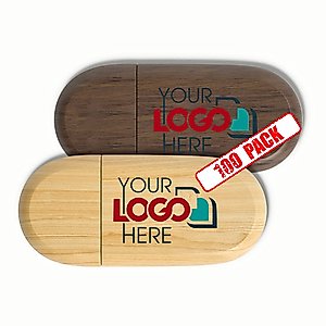 Possibox Custom Wood USB Flash Drive 512MB Printed or Engraved with Your Logo - as Promotional Gift Bulk USB 2.0-100 Pack