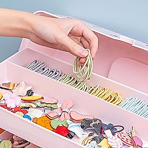 Children's Hair Accessories Organiser Jewelry Storage Box Large Capacity Hair Clips Rubber Band Multiple Layers Storage Boxes with Lock Pink