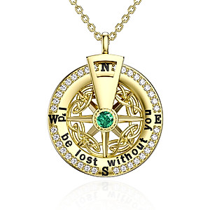 Compass Necklace 925 Sterling Silver Birthstone Compass Necklace for Women -I'd be Lost Without You Pendant Compass Jewelry Gifts for Birthday Anniversary for Her