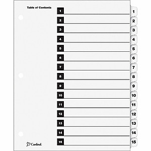Cardinal by TOPS Products OneStep Index System, 15-Tab, Numbered, White, 1 Set (61513CB)