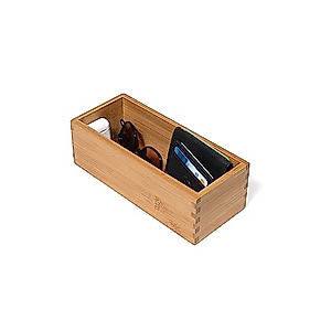 Lipper International Bamboo Wood Utensil Holder Storage Box for Cooking Tools, Makeup, or Office Supplies, 4" x 9 1/4" x 3"