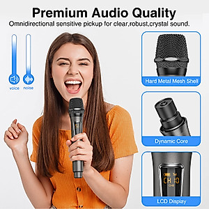 JAMELO Wireless Microphones, Metal Dual Handheld Dynamic Mic, Microfonos Inalambricos with 2.4Ghz Rechargeable Receiver, Over 10H Duration, 150ft Range,Microphone for Singing, Karaoke,Speech, Wedding