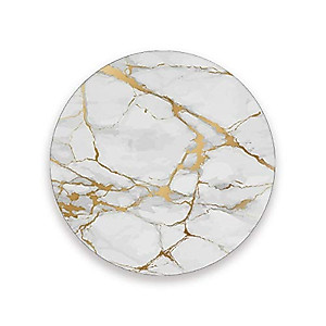 STAYTOP Marble Absorbent Coasters for Drinks, White Gold Marble Texture Tabletop Protection Mat, Round Ceramic Stone Coaster with Cork Base, No Holder, 1 Pieces