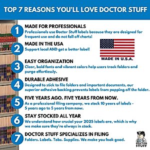 2024 Year Labels, Doctor Stuff 2024 Chart Stickers, Blue/Black Color Coded, Barkley FYCPM Style, USA Made Year Stickers for End Tab File Folders, 500/Roll, 1 Roll, 3/4" x 1-1/2"