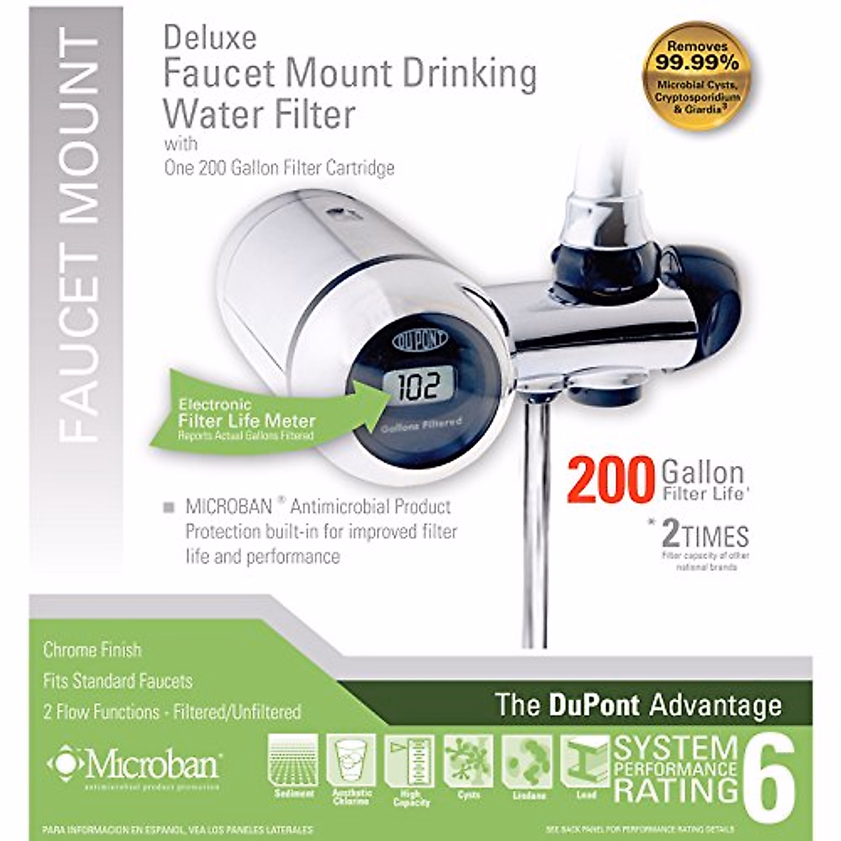 DuPont WFFM350XCH Electric Metered 200-Gallon Deluxe Faucet Mount Premium Water Filtration Filter, Chrome, Old Version