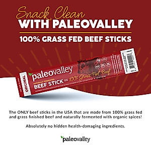 Paleovalley 100% Grass Fed Original Beef Sticks - Delicious Gluten Free Beef Snack - High Protein Keto Friendly