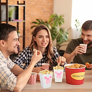 JarThenaAMCS 36Pcs Mini Popcorn Boxes White Popcorn Buckets with Pink Bow Paper Candy Favor Boxes Popcorn Treat Boxes for Movie Night Party Supplies, 4.2 x 3 x 2.2 Inch