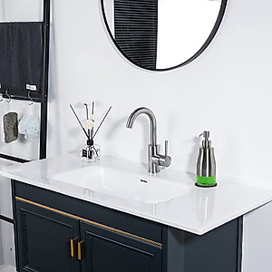 Gaussra Soap Dispenser with Non-Slip Coaster，Brushed Nickel Stainless Steel Case Glass Liner Hand Pump Dispenser，Refillable Liquid Hand Soap Dispenser for Bathroom & Kitchen (11OZ / 320ML)