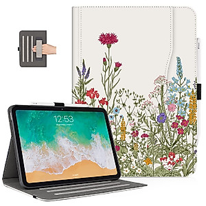 Case for iPad 10th Generation Case, for iPad Case 10th Generation Women Girls Shockproof Case with Pencil Holder, Multi-Angle Adjustable Stand View with Pocket/Hand Strap/Auto Wake Sleep, Flowers