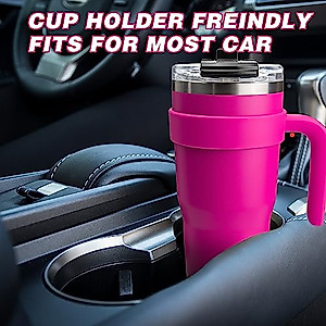 Opreine 32oz Insulated Tumbler with Straw and Handle, Double Wall Vacuum Stainless Steel Tumbler Coffee Mug Cup, Fit for Car Holder, Sweat Proof, Leak Proof, Dishwasher Safe, Hot Pink