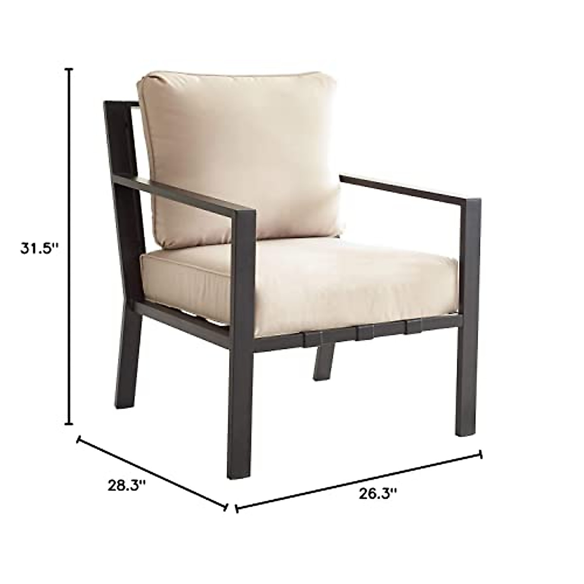 LOKATSE HOME Outdoor Club Chair Patio Metal Dining Sofa with Steel Frame for Porch, Deck, Poolside, Beige Cushions