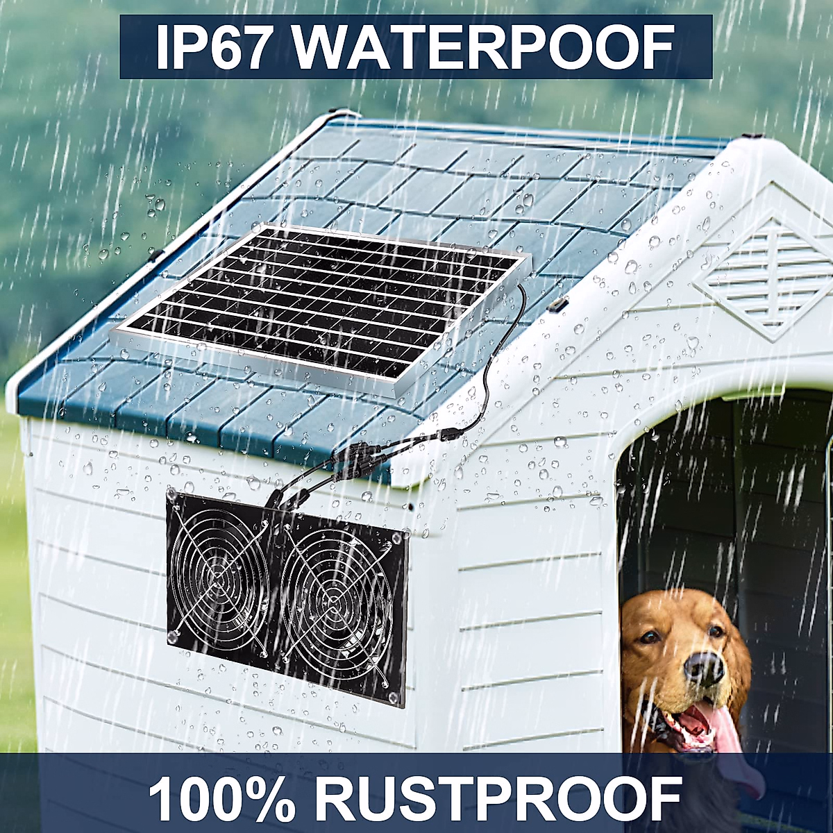 KHKVOCALIST Solar Fan-Solar Powered Fan-Solar Fan for shed- Solar Fan for Greenhouse, 15W Solar Panel + 2 Pcs High Speed DC Brushless Fan, for Chicken Coop,Dog House, DIY Cooling Ventilation Project