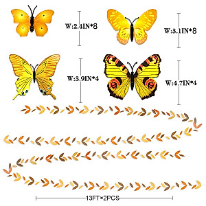 Fall Party Decorations Kit Yellow Orange Brown Paper Hanging Fans Lantern Flowers Pom Pom with 3D Butterfly Autumn Leaves Garland for Wedding Bridal Shower Birthday Harvest Thanksgiving Party Supplies