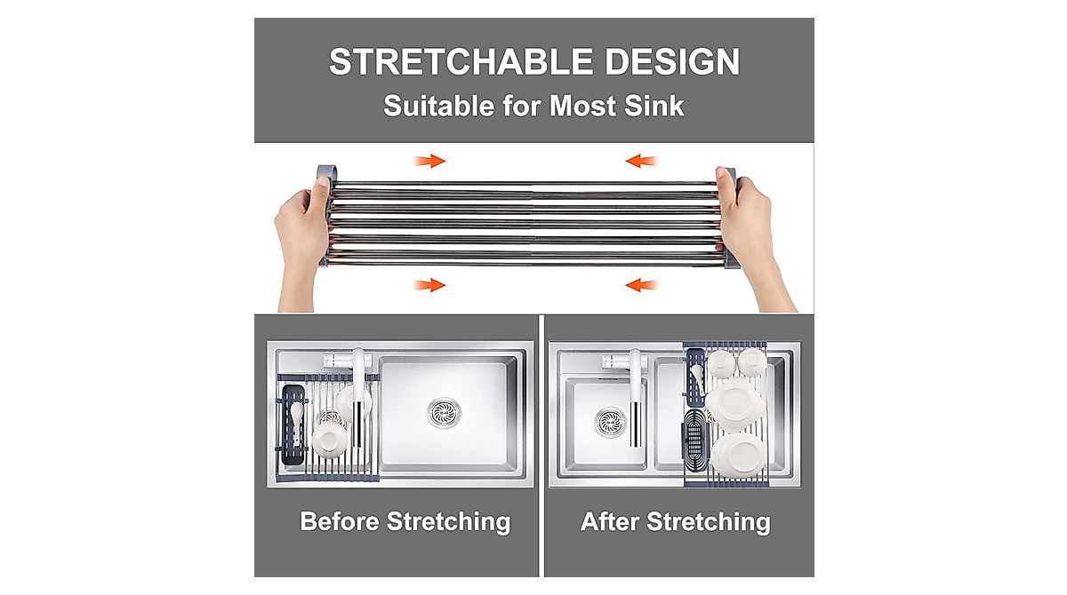 XL Expandable Roll Up Dish Drying Rack for Kitchen