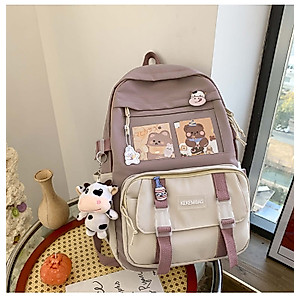 Kawaii Backpack Aesthetic Laptop Bag Large Capacity School Bag 17in Cute Bookbag Backpacks for Girls with Badge&Cute Pendant Pink1