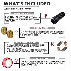 EXTRAUP 115Volt 1/2HP 1500 GPH Heavy Duty High Pressure Cast Iron Casing Water Transfer Utility Pump With Brass Connectors and Suction Strainer