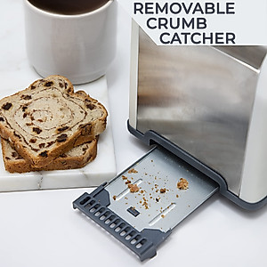 Rae Dunn Toaster, Stainless Steel 2 Slice Square Toaster, Wide Slot with 5 Browning Levels, with Bagel, Defrost and Cancel Options (Cream)