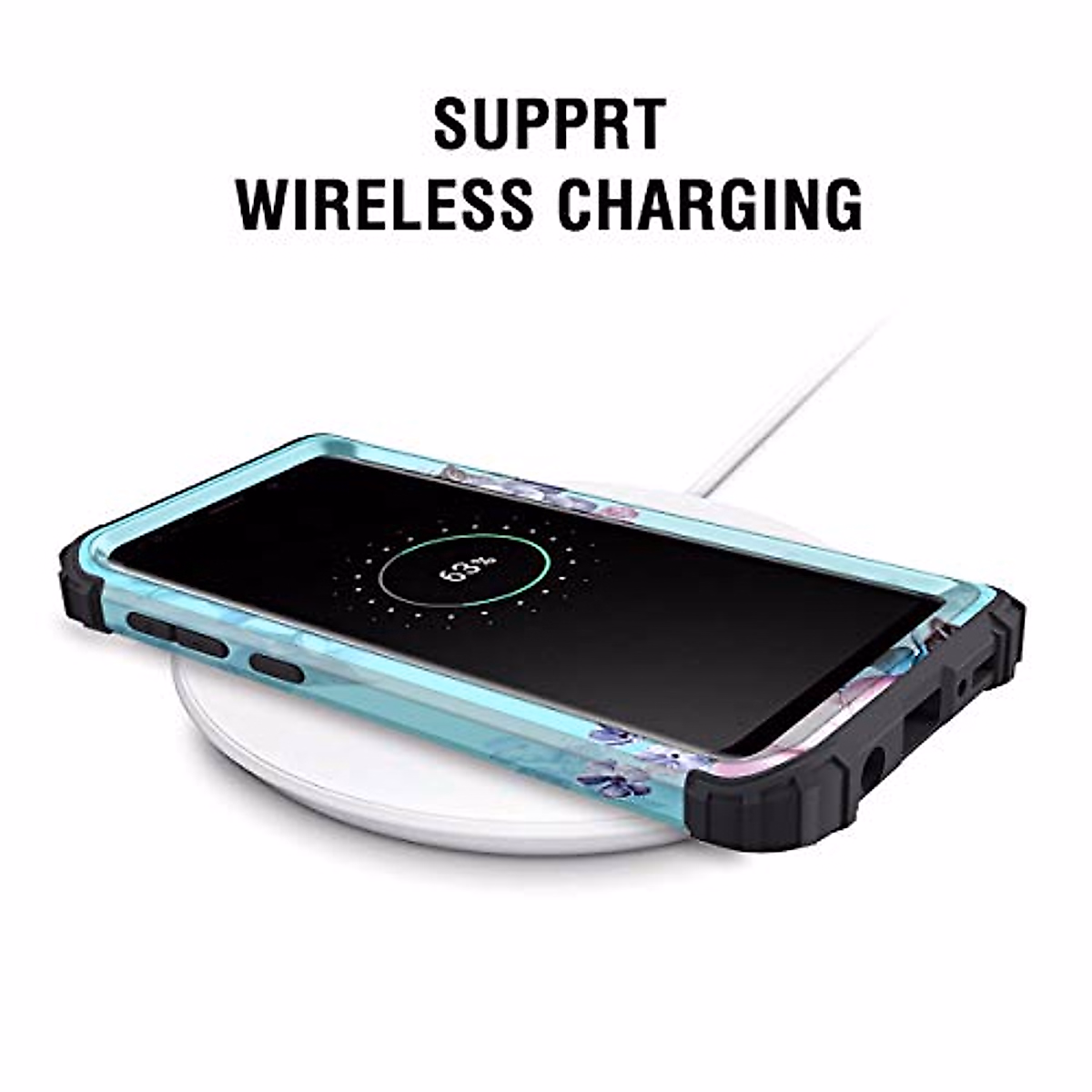 Casetego Compatible with Galaxy S9 Plus Case,Floral Three Layer Heavy Duty Hybrid Sturdy Shockproof Full Body Protective Case for Samsung Galaxy S9 Plus,Blue Flower