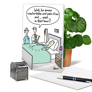 NobleWorks - Funny Get Well Soon Card with Envelope - Cartoon Humor, Feel Better Greeting - Beer Drip C7268GWG