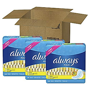 Always Maxi Feminine Pads for Women, Size 1 Regular Absorbency, Multipack, with Wings, with Flexfoam, Unscented, 45 Count x 3 Packs (135 Count total)
