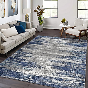 BEIMO 8X10 Area Rugs for Living Room Bedroom, Modern Abstract Blue Print Indoor Machine Washable Area Rug, Distressed Throw Non Slip Backing Runner Rug for Hallway Entryway