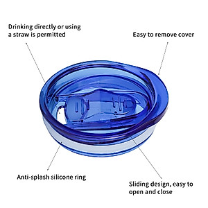 20oz Skinny Tumbler Cups Replacement Lids Stylish Color with Reusable Straws, Brushes, 2.75in Cup Mouth Compatible with YETI Rambler and More, Spill Proof Splash Resistant Silicone Sliding Covers