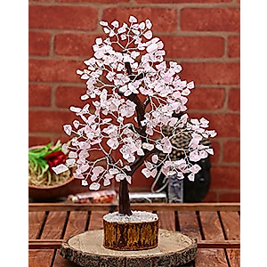 Rose Quartz Gemstone Tree Stone Tree Crystal Tree of Life Prosperity Stones Tree Money Bonsai Tree Feng Shui Tree Handmade Gift for Home Office Decorations Ornament Silver Wire 10-12 Inch
