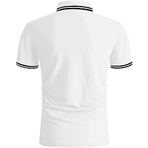 ZITY Mens Golf Shirt Short Sleeve Sport Moisture Wicking Performance Print Golf Polo Shirts for Men Collared Casual T-Shirt White Black X-Large