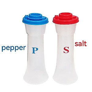 QIWYGPYQ 4 Pack Salt & Pepper Shakers Set, Hourglass Shakers with Lids, Large Moisture Proof Salt Shaker Pepper Food Containers for Cooking Kitchen Baking Salt Candy, Red and Blue