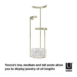 Umbra Tesora 3-Tier Jewelry Stand, Earring Holder, Accessory Organizer and Display, Glass/Brass