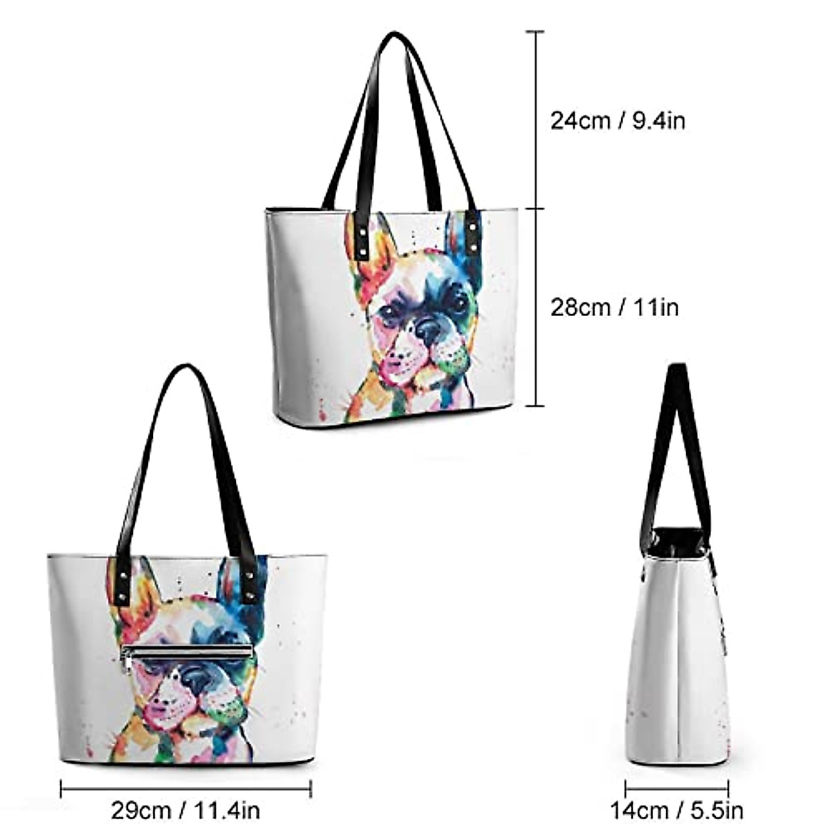 Womens Handbag Dog French Bulldog Leather Tote Bag Top Handle Satchel Bags For Lady