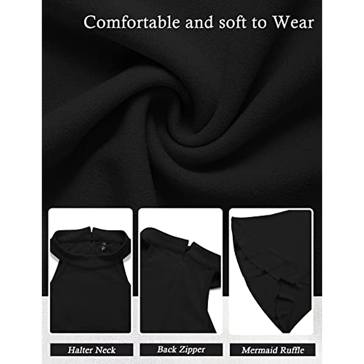 MEROKEETY Women's Sexy Halter Neck Sleeveless Evening Dress Slim Split Mermaid Prom Dresses,Black,XL