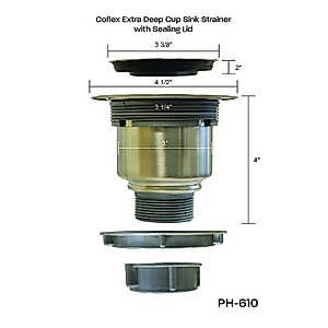 Coflex Extra Deep Cup Sink Basket Strainer with Sealing Lid, 304 Stainless Steel, Brushed Nickel Finish