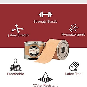 Dynamic Tape | Biomechanical Adhesive Tape | Physio Tape for Knee, Ankle, Shoulder, Leg, Muscle Support | Sports Tape for Football, Rugby, and More - Ideal for Athletes | Beige 3" x 16.4 ft Roll