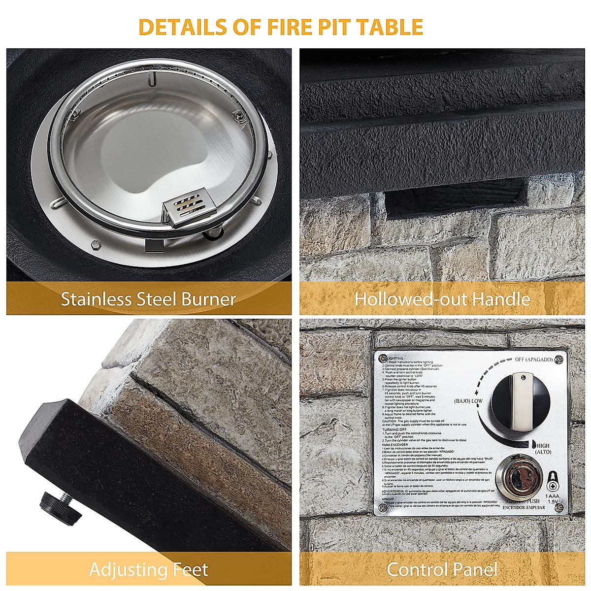 AVAWING Propane Firebowl Column, 40000 BTU Outdoor Gas Fire Pit, Compact Ledgestone Firepit Table with Lava Rocks and Rain Cover