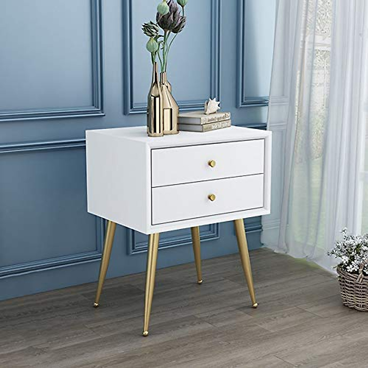 SJYDQ Nordic Solid Wood Bedside Table with Double Drawer Design Bedside Table, Coffee Table Bedroom Mini Bedside Table, White
